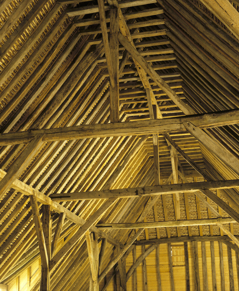 A view inside the Grange Barn at Coggeshall showing the rafters up in ...