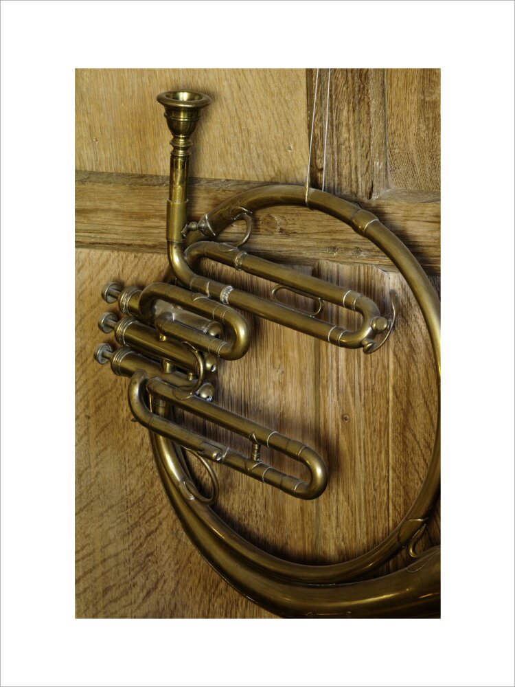 Close view of part of a tenor cor, part of the musical instrument coll ...