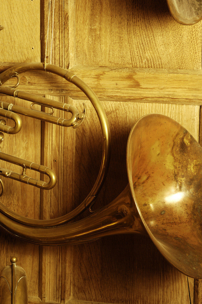 Close view of part of a tenor cor, part of the musical instrument coll ...