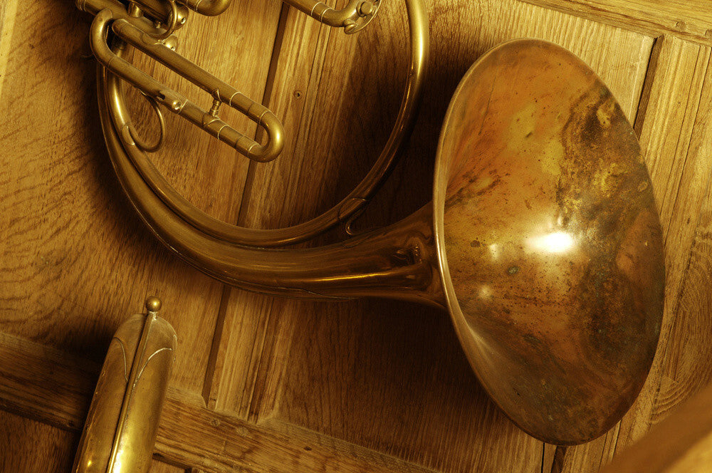 Close view of part of a tenor cor, part of the musical instrument coll ...