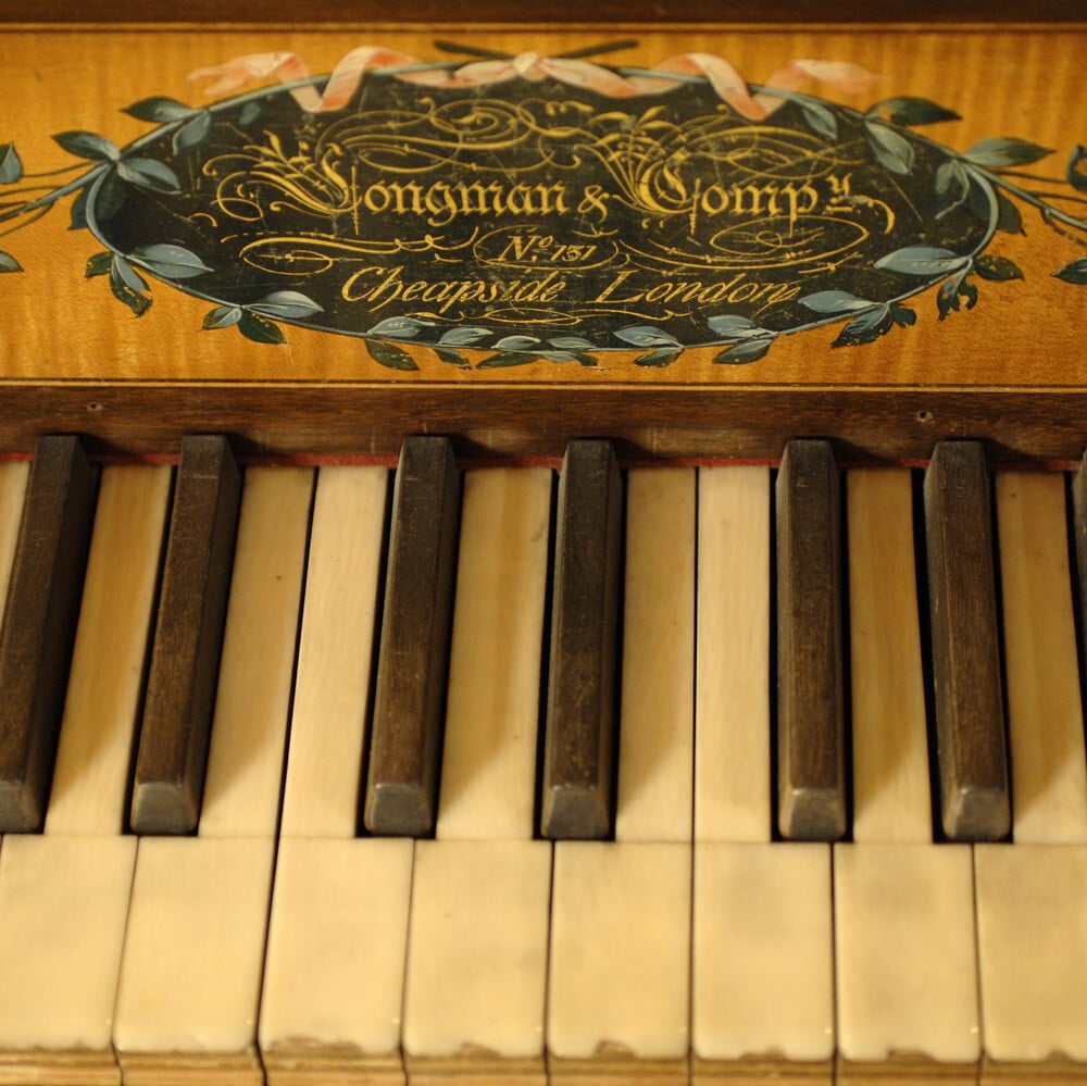 Close view of part of the Longman square piano c.1800 in the room know ...