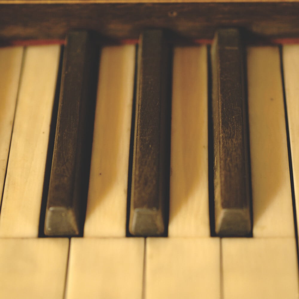 Close view of part of the Longman square piano c.1800 in the room know ...