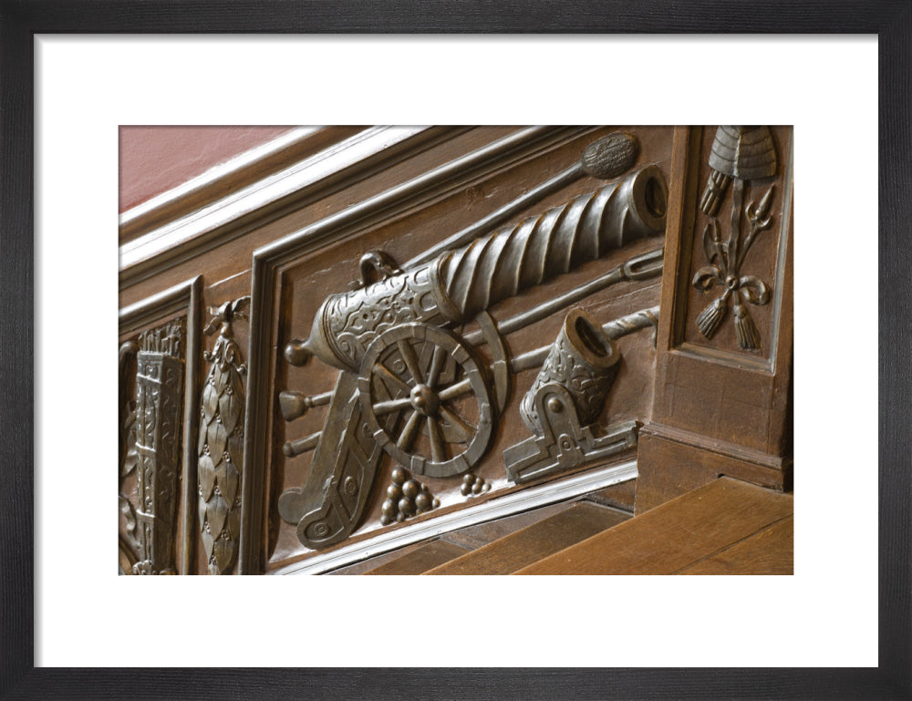 Close view of part of the panelling of the Great Staircase at Ham Hous ...