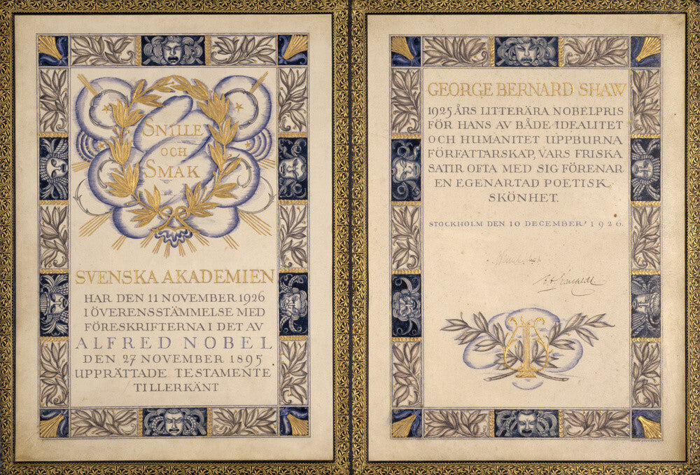 The Nobel Prize Book awarded to George Bernard Shaw in 1926 in the Mus ...