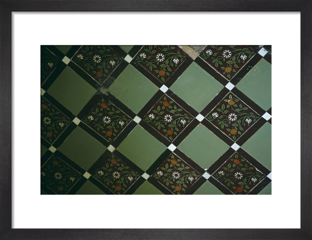 Close up of Victorian tiles in the gazebo in the Old Rose Garden at Ty ...