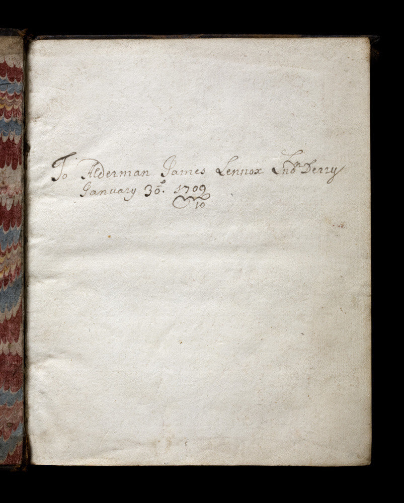 Handwritten inscription "To Alderman James Lennox, 2nd Lord Derry, Jan ...