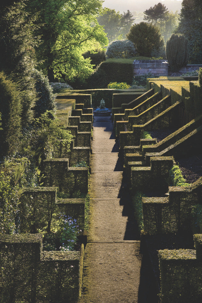 View along the compartmentalised yew hedges of the Dahlia Walk at Bidd ...