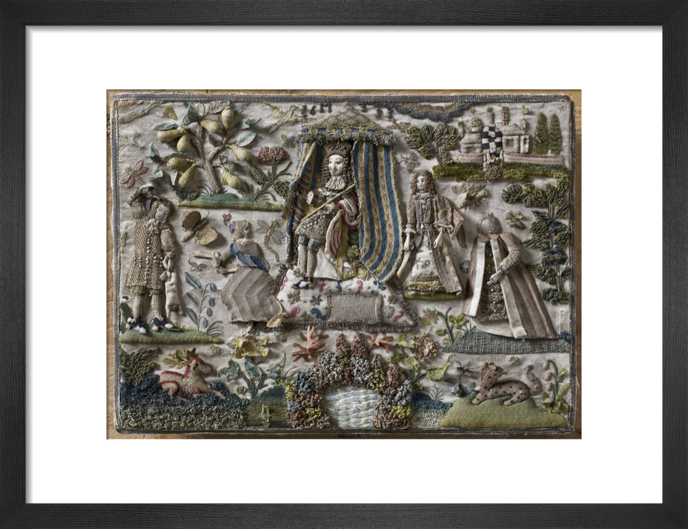 Detail of a stumpwork box dated 1693 and decorated with the Judgement ...