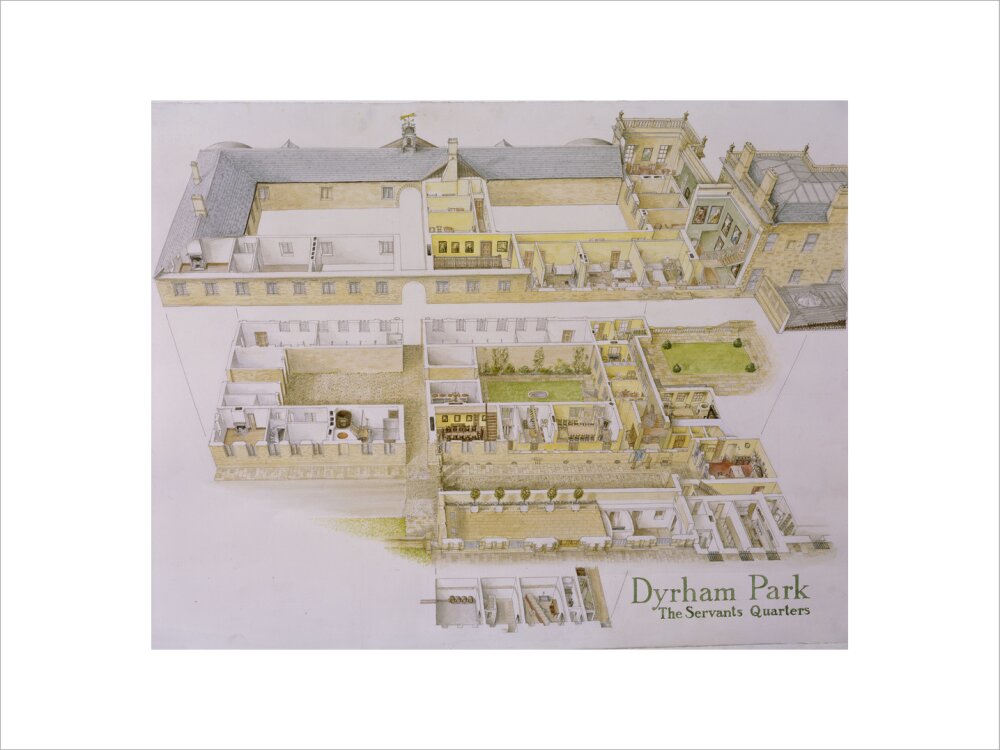 Painting showing an exploded view of the Servants Quarters at Dyrham P ...
