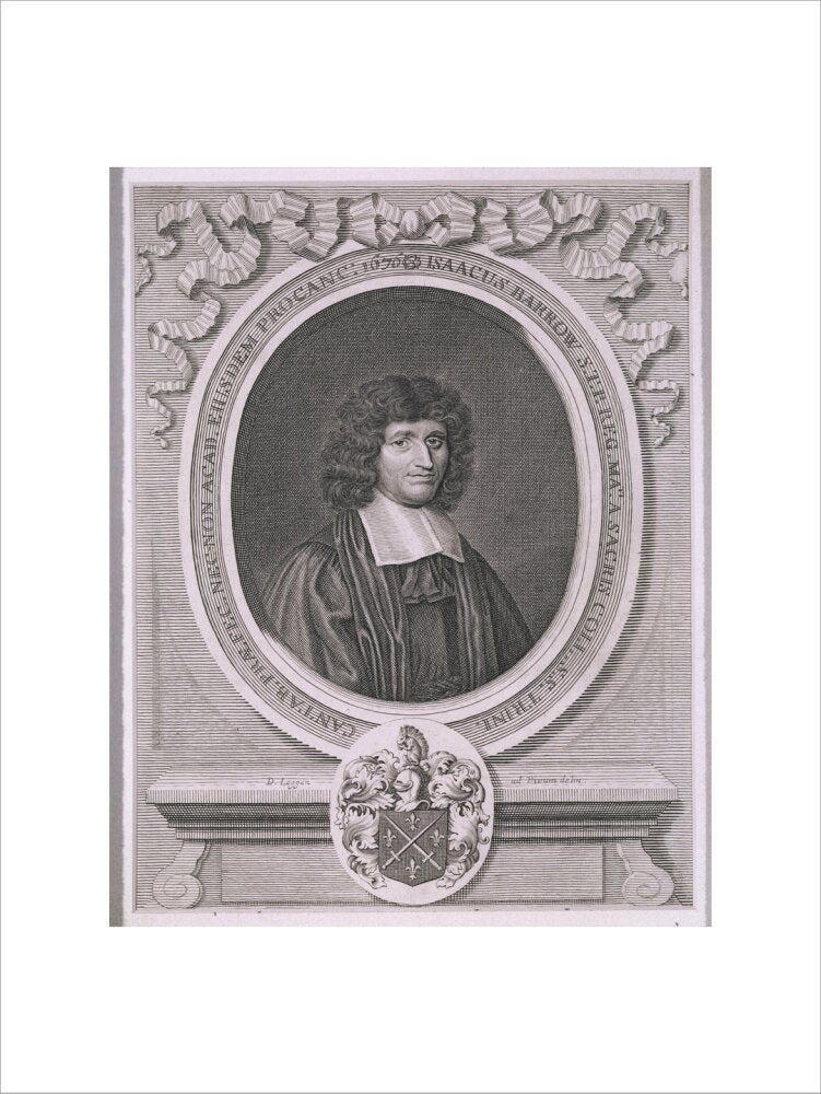 Engraved print of Isaac Barrow, who resigned the Lucasian Chair of Mat ...