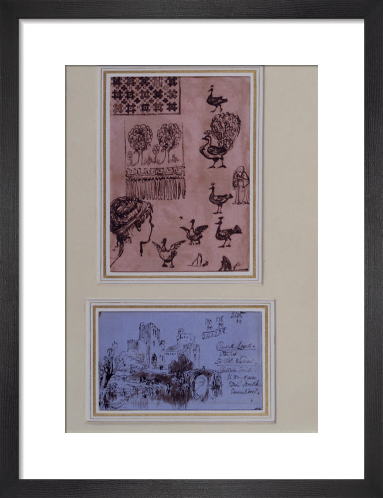 A pair of pen and ink cartoons on coloured paper; one depicting a woma ...