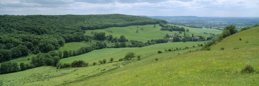 A panoramic view of Haresfield Beacon (NT), near Stroud, looking south ...