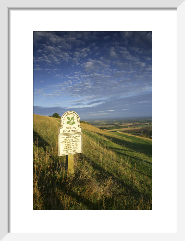 National Trust omega sign on Fulking Escarpment on the South Downs, We ...