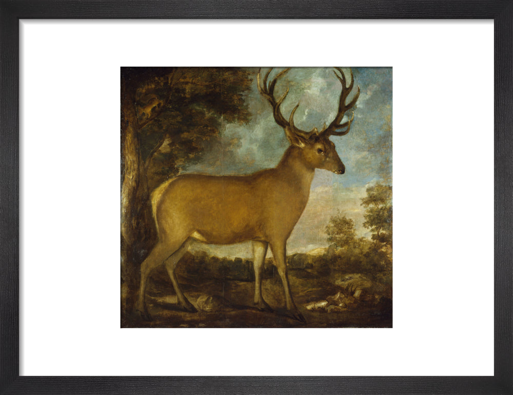 THE DERBY STAG seen against wild countryside and a cloudy sky, oil pai ...