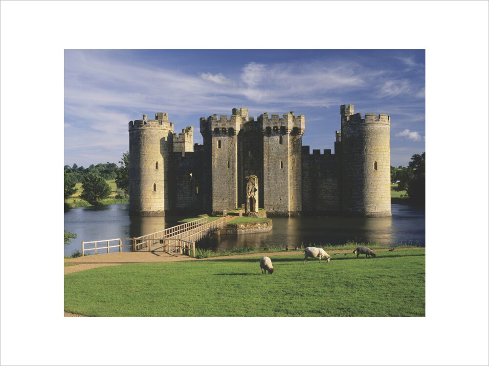 A view across the bridge, over the moat, of Bodiam Castle – National ...