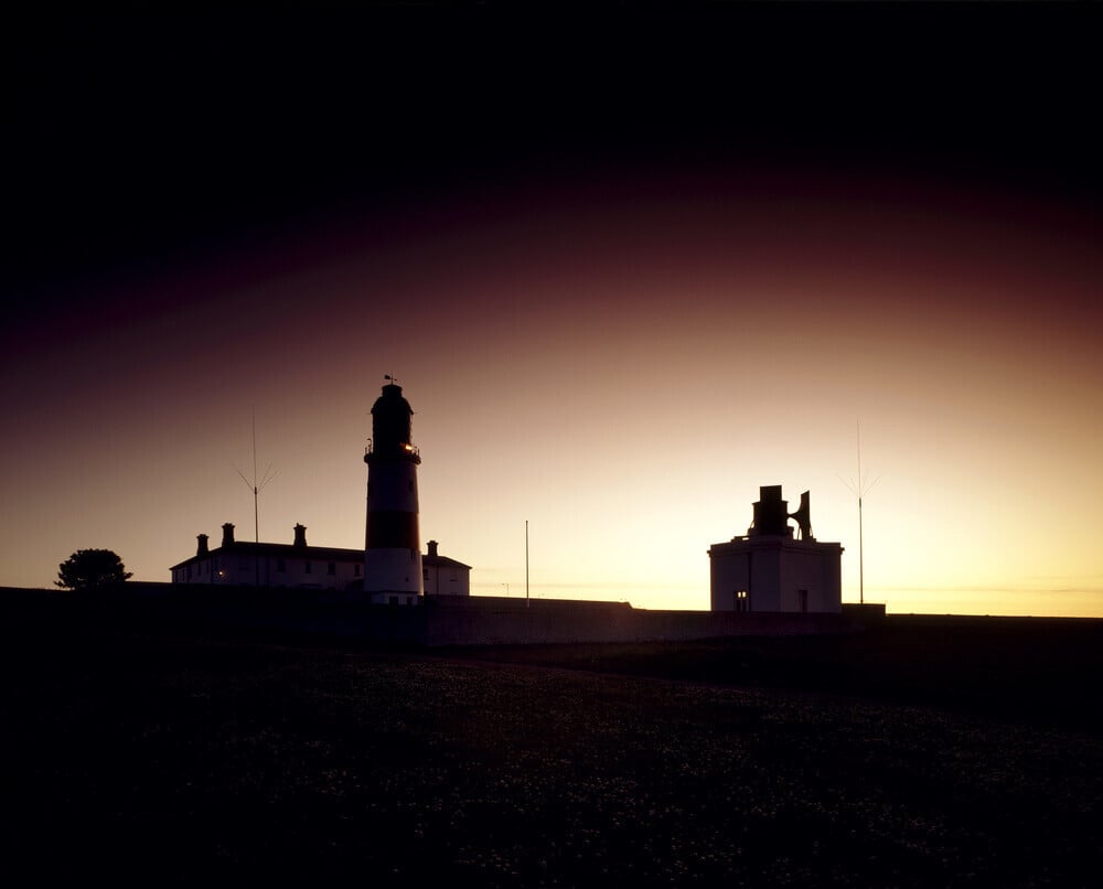 An outline of Souter Lighthouse and fog station against the background ...