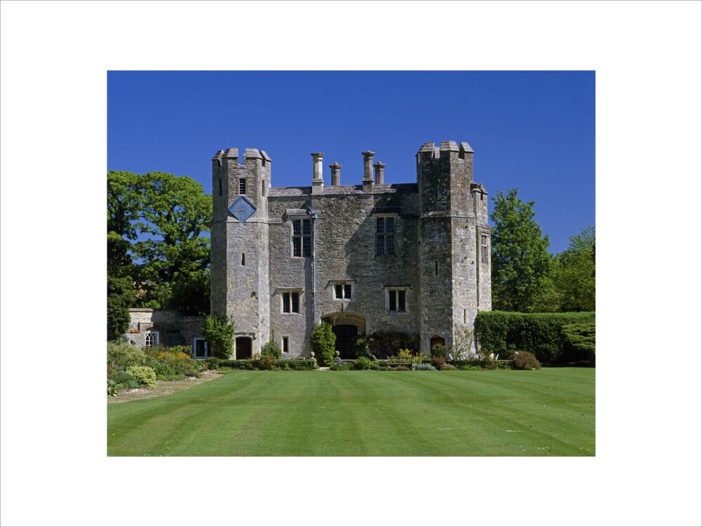 Boarstall Tower seen across the lawn, a C14th gatehouse, altered in th ...