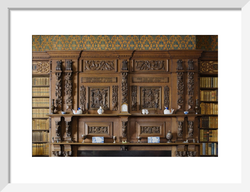 Carving above the fireplace in the Library at the new house at Scotney ...