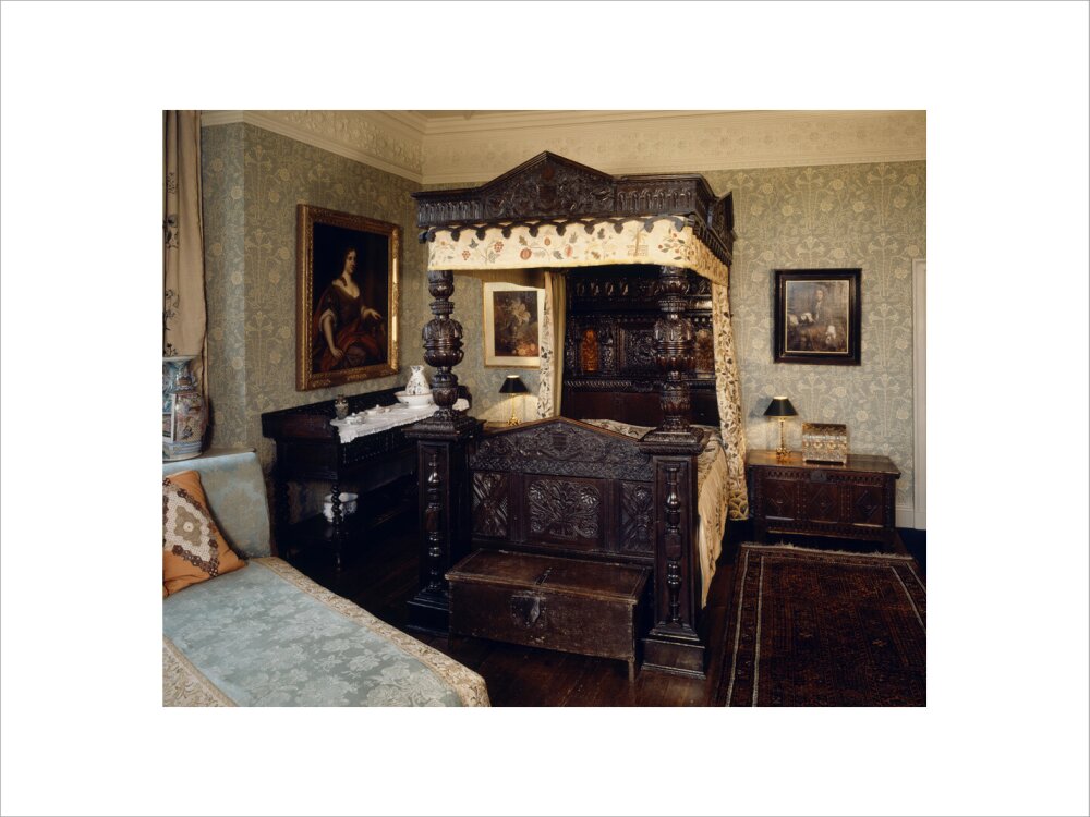 Gawthorpe Hall, view of the Huntroyde room showing the carved oak Test ...